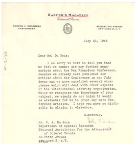 Letter from Harper's Magazine to W. E. B. Du Bois - Digital Commonwealth