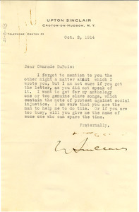 Letter from Upton Sinclair to W. E. B. Du Bois - Digital Commonwealth