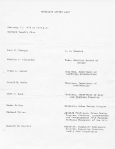 Tentative dinner list: Harvard Faculty Club - Digital Commonwealth