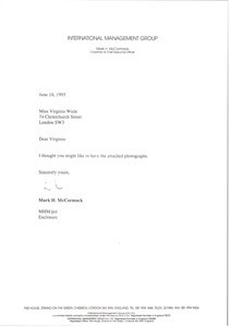 Letter from Mark H. McCormack to Virginia Wade - Digital Commonwealth