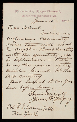 Major James F. Gregory to Thomas Lincoln Casey, June 12, 1888 - Digital ...