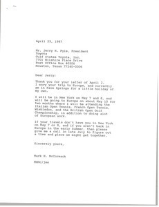 Letter from Mark H. McCormack to Jerry H. Pyle - Digital Commonwealth