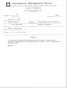 Fax from Mark H. McCormack to Lynton Taylor - Digital Commonwealth