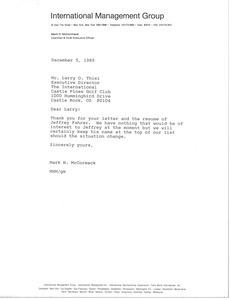 Letter from Mark H. McCormack to Larry O. Thiel - Digital Commonwealth