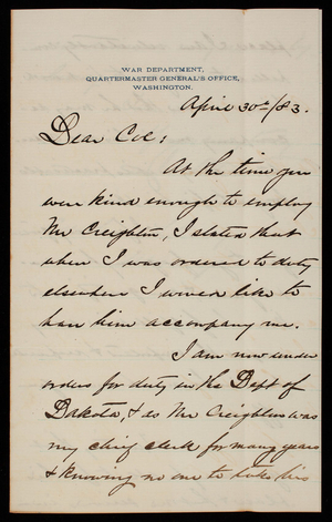 [James] M. Moore to Thomas Lincoln Casey, April 30, 1883 - Digital ...