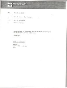 Memorandum from Mark H. McCormack to Rick Isaacson and Bud Stanner ...