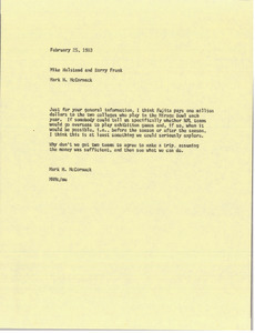 Memorandum from Mark H. McCormack to Mike Halstead and Barry Frank ...