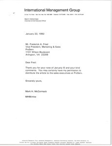 Letter from Mark H. McCormack to Frederick A. Fried - Digital Commonwealth