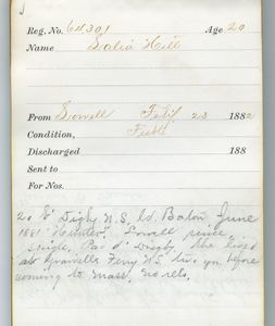 Tewksbury Almshouse Intake Record: Hill, Lalia - Digital Commonwealth