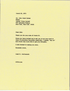 Letter from Mark H. McCormack to John Mack Carter - Digital Commonwealth
