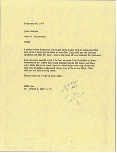 Memorandum from Mark H. McCormack to John Melcher - Digital Commonwealth