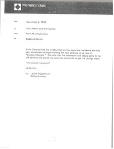 Memorandum from Mark H. McCormack to Mark Reiter and Kim Demko ...