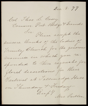 Mrs. Fuller to Thomas Lincoln Casey, December 8, 1877 - Digital ...