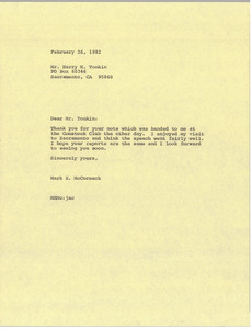 Letter from Mark H. McCormack to Harry M. Tonkin - Digital Commonwealth