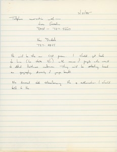 Notes on telephone conversations with Joan Gosselin and Ken Dodak ...