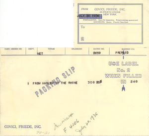 Packing slip for copies of From Harlem to the Rhine - Digital Commonwealth