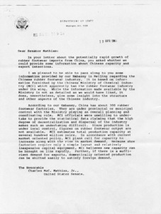 Letter to Charles McC. Mathias, Jr., from Robert D. Hormats regarding ...