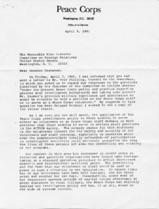 Letter to Alan Cranston from Robert M. McNamara, Jr. regarding Peace ...