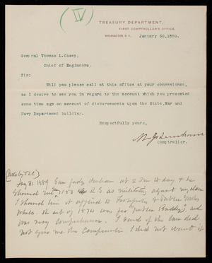 M. J. Durham to Thomas Lincoln Casey, January 30, 1889 - Digital ...