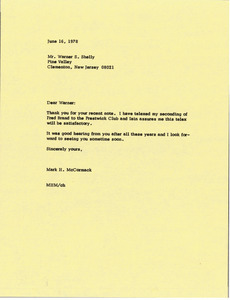 Letter from Mark H. McCormack to Warner S. Shelly - Digital Commonwealth