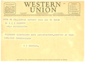 Telegram from Detroit Young Men's Christian Association to W. E. B. Du ...
