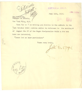 Letter from John D. Epps to the Crisis - Digital Commonwealth