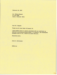 Letter from Mark H. McCormack to William Hignett - Digital Commonwealth