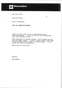 Memorandum from Mark H. McCormack to Patrick Proisy - Digital Commonwealth