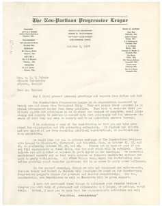 Letter from Non-Partisan Progressive League to W. E. B. Du Bois ...
