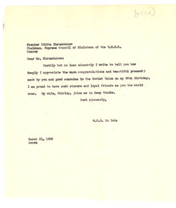 Letter from W. E. B. Du Bois to Premier of Soviet Union - Digital ...
