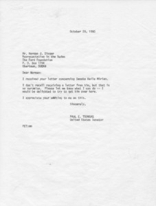 Letter from Paul E. Tsongas to Norman J. Singer - Digital Commonwealth