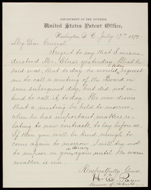 Hon. H. E. Paine to Thomas Lincoln Casey, July 17, 1879 - Digital Commonwealth