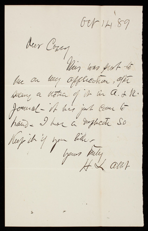 [Henry] L. Abbot to Thomas Lincoln Casey, October 14, 1889 - Digital ...