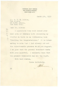Letter from Samuel Guy Inman to W. E. B. Du Bois - Digital Commonwealth