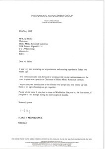 Letter from Mark H. McCormack to Keiji Shima - Digital Commonwealth