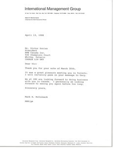 Letter from Mark H. McCormack to Victor Doolan - Digital Commonwealth