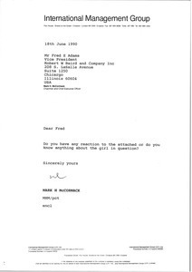 Letter from Mark H. McCormack to Fred E. Adams - Digital Commonwealth