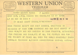 Telegram from Soviet Peace Committee to W. E. B. Du Bois - Digital ...