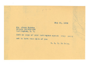 Telegram from W. E. B. Du Bois to Abram Harris - Digital Commonwealth