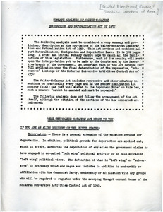 Summary analysis of Walter Mc-Carran immigration and naturalization act ...