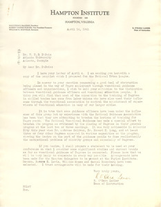 Letter from Hampton Institute to W. E. B. Du Bois - Digital Commonwealth