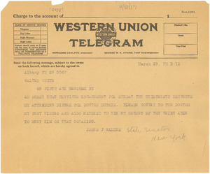 Telegram from James J. Walker to Walter White - Digital Commonwealth