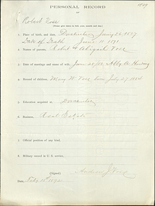 Personal record of Robert Vose, Jr. (1509) - Digital Commonwealth