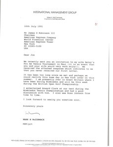 Letter from Mark H. McCormack to James D. Robinson III - Digital ...