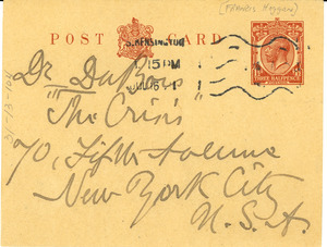 Postcard from Frances Hoggan to W. E. B. Du Bois - Digital Commonwealth