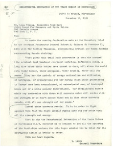 Letter from Departmental Federation of the Trade Unions of Martinique ...