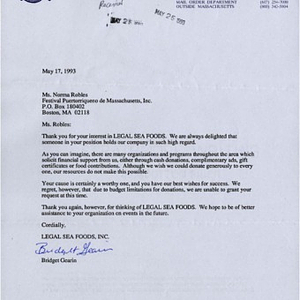 Letter from Bridget Gearin to Norma Robles in response to her request ...