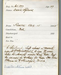 Tewksbury Almshouse Intake Record: Splaine, David - Digital Commonwealth