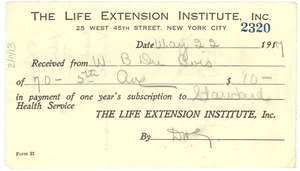 Receipt from the Life Extension Institute - Digital Commonwealth