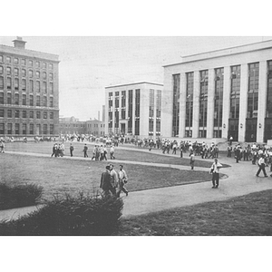 Students walk through the Quadrangle before Dodge Hall existed ...
